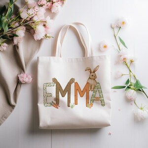 Custom Easter Retro Canvas Tote Bag Personalized Treat Easter Egg Hunt ...