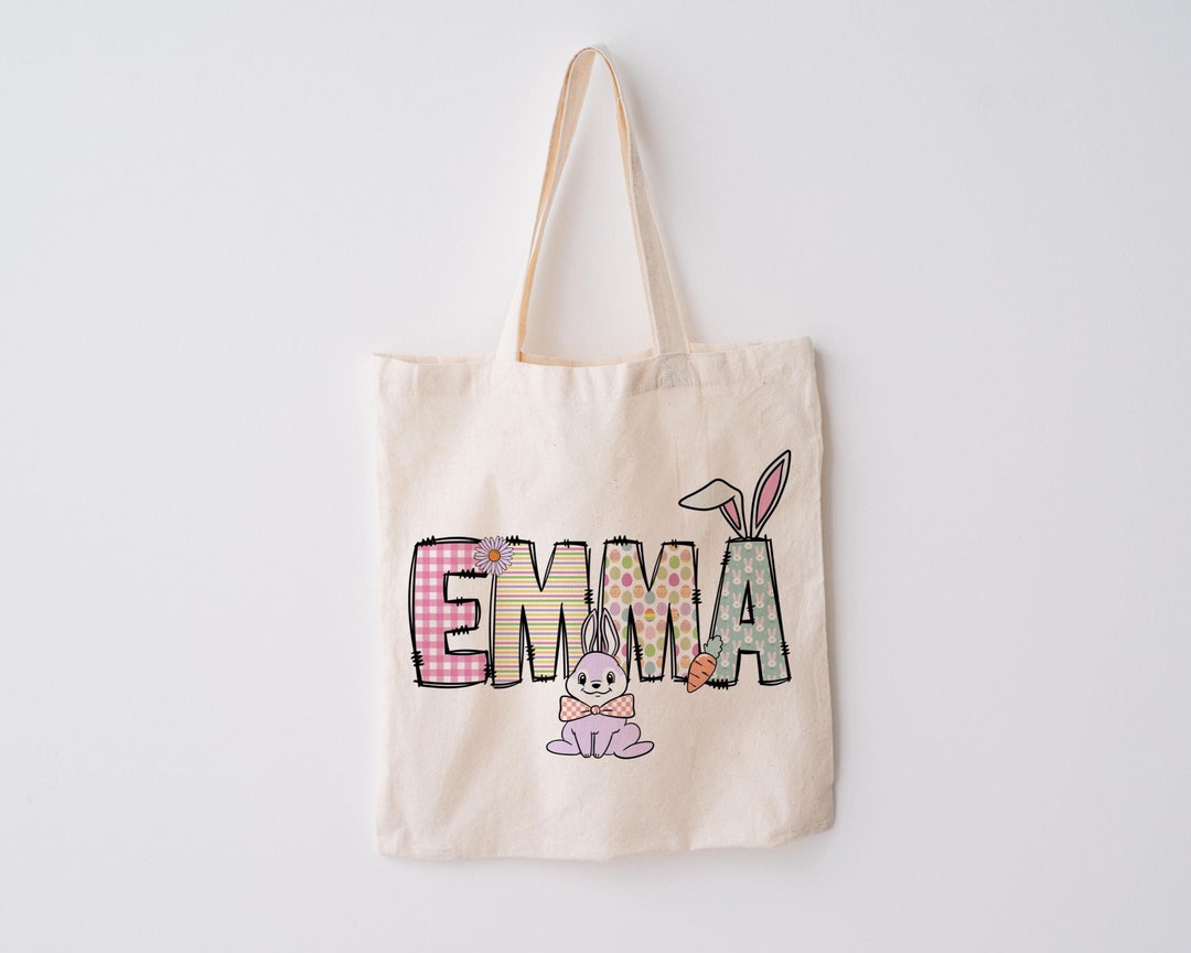 Custom Easter Retro Canvas Tote Bag Personalized Treat Easter Egg Hunt ...