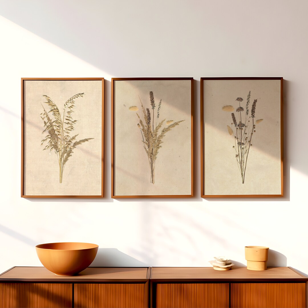 Set of 3 Dried Wheat Prints | Botanical Farmhouse Wall Art | Wheat ...