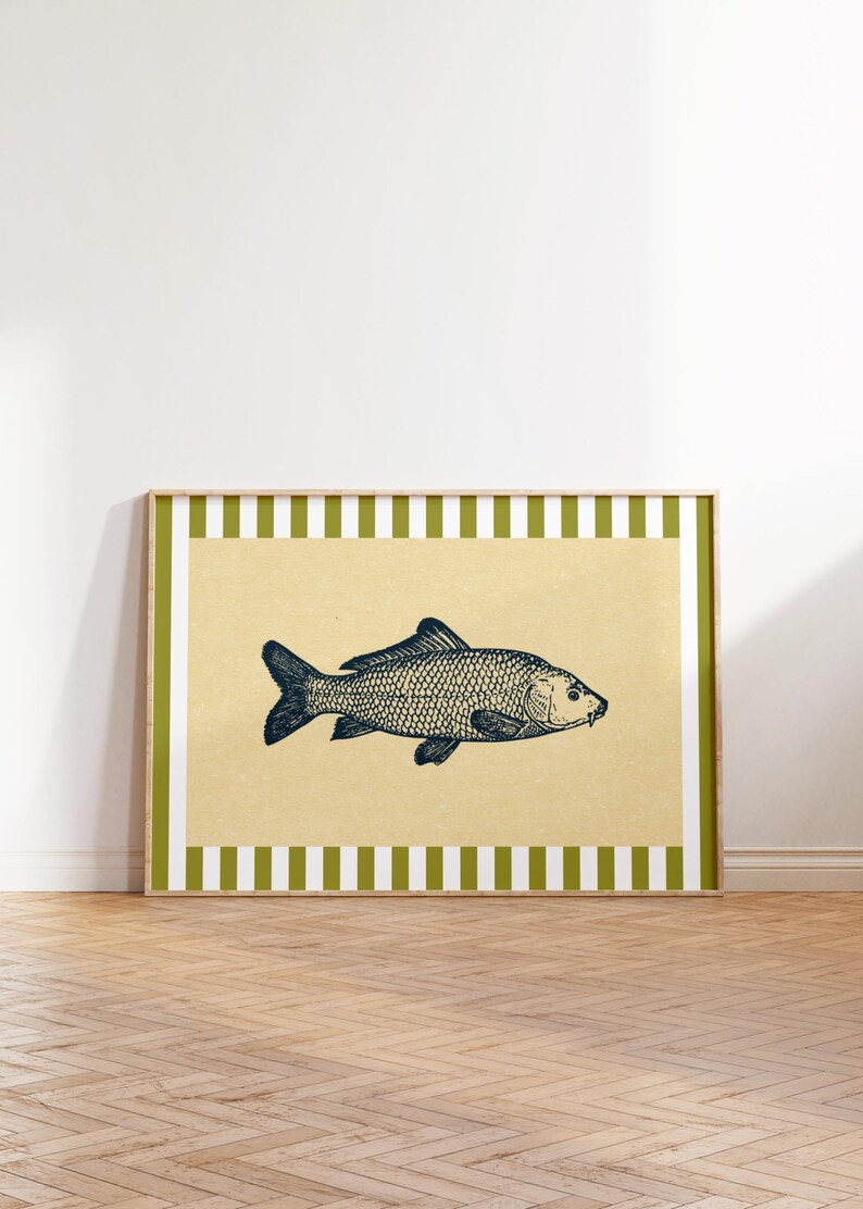 Vintage Fish Print | Antique Unique Wall Art Animal Poster | Horizontal ...