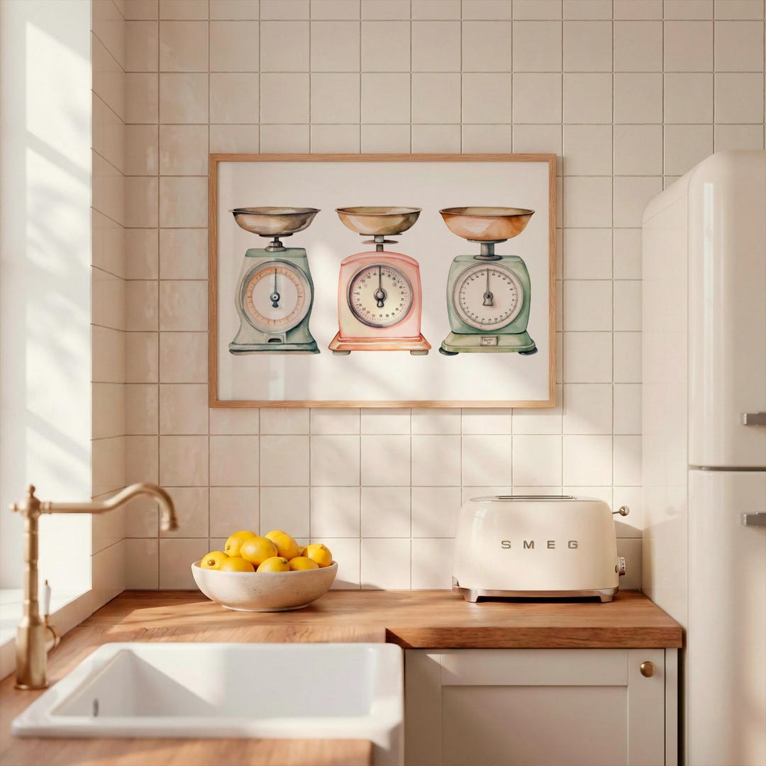 Baking Scales Kitchen Print | Cute Kitchen Minimalist Baking Art Gift ...