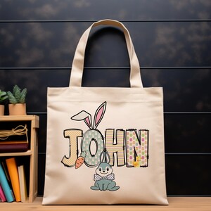 Custom Easter Retro Canvas Tote Bag Personalized Treat Easter Egg Hunt ...
