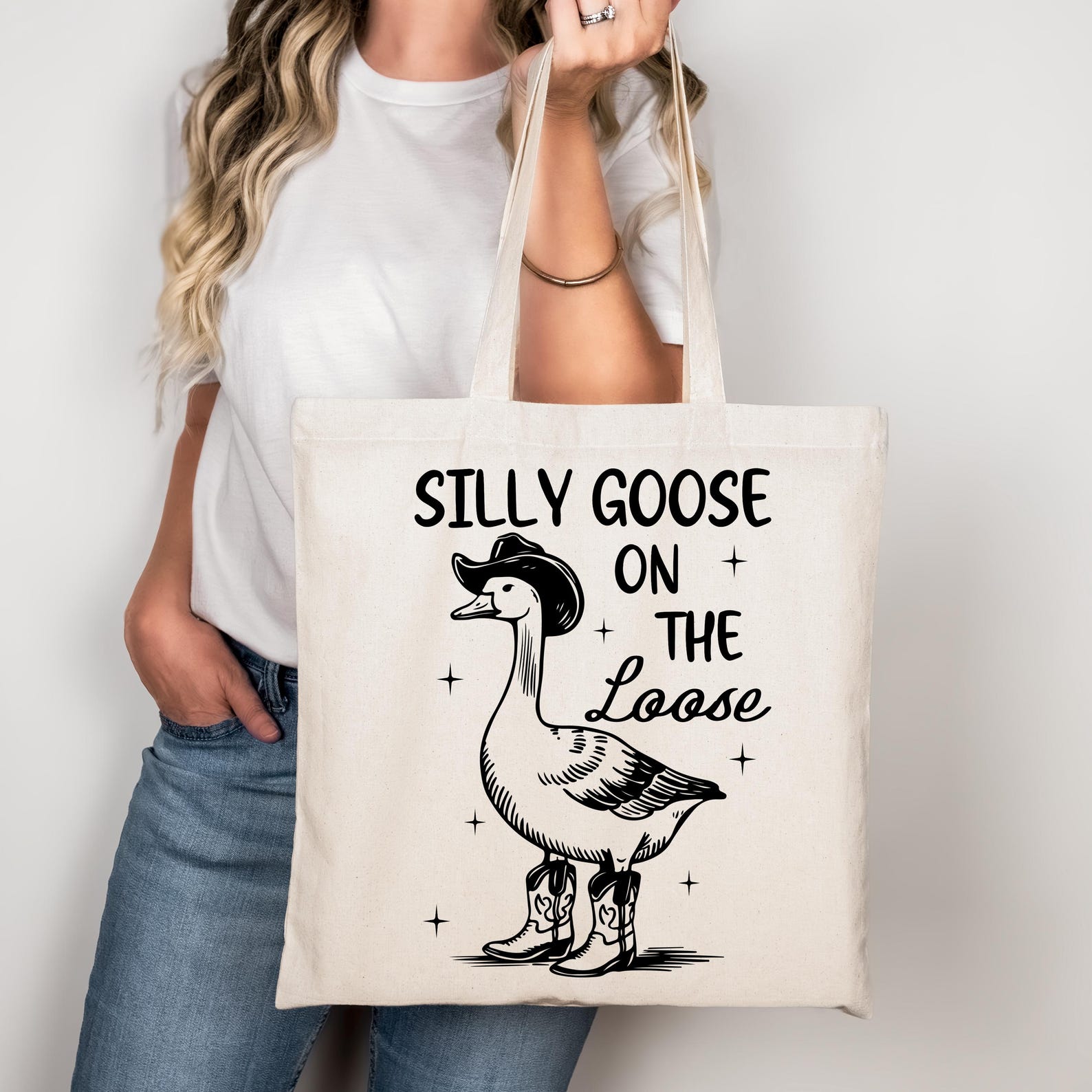 Silly Goose Cowboy Retro Western Tote Bag | Everyday Cute Tote Bag Gift ...
