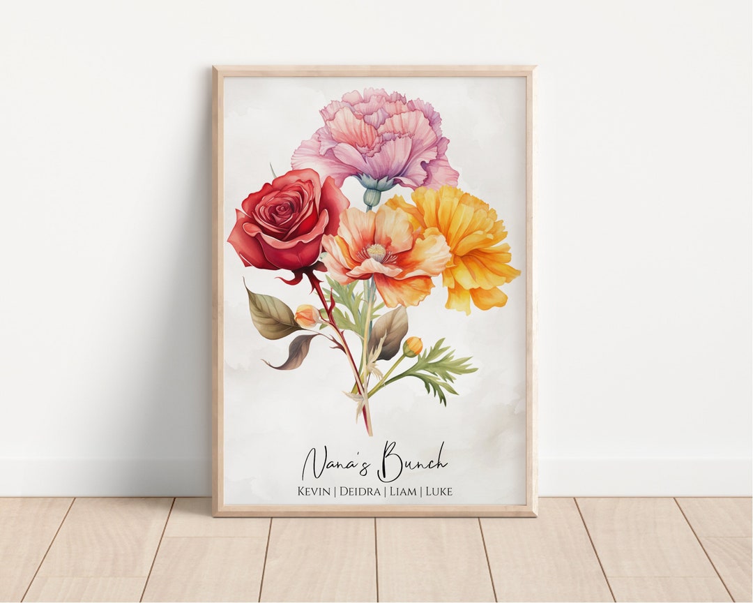 Birth Flower Bouquet | Personalized Gift | Birth Month Flower Art ...