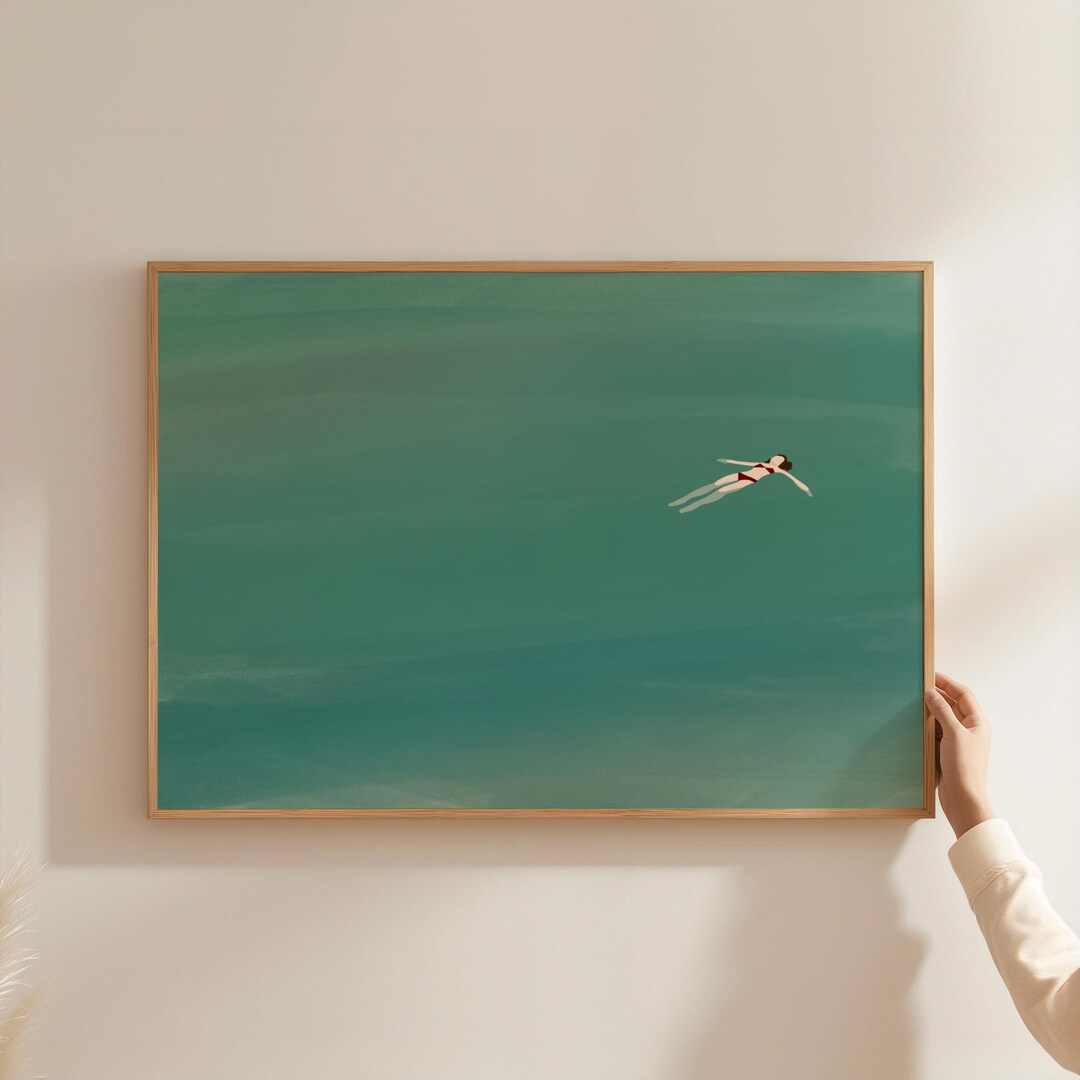 Girl Floating in Pool | Horizontal Tiny Swimming People Wall Art ...
