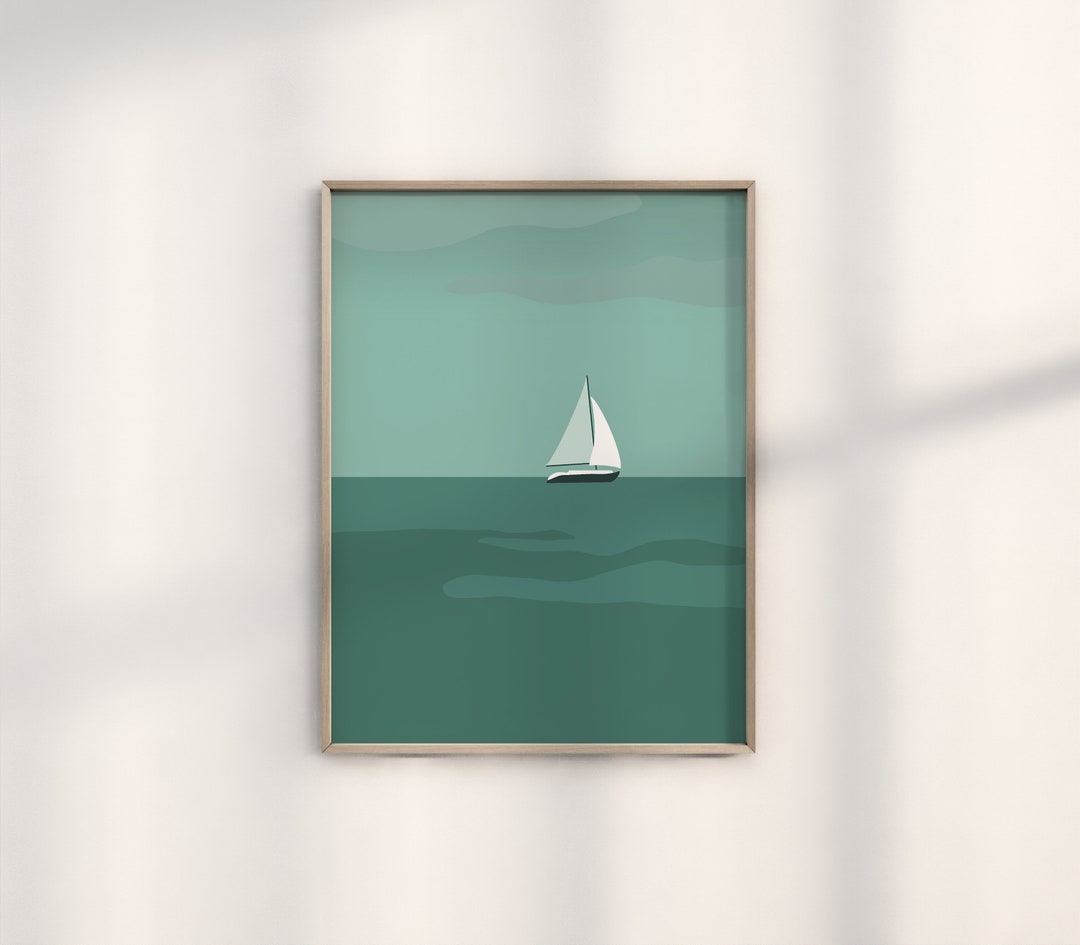 Tiny Sailboat Ocean Print Minimalist Wall Art Nautical Ocean Poster ...