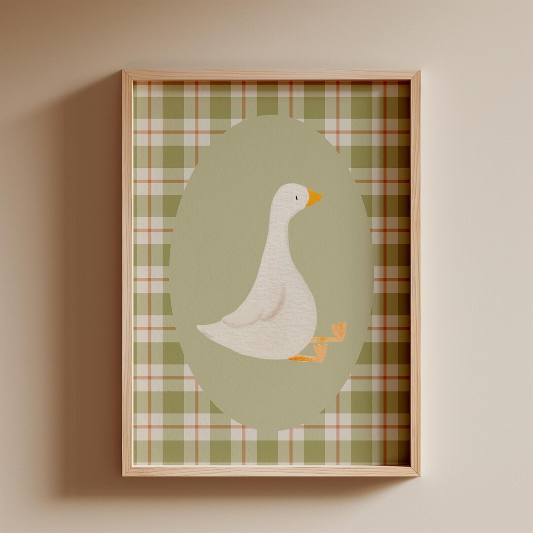 Cute Silly Goose Print | Funny Green Plaid Goose Poster | Easter Goose ...