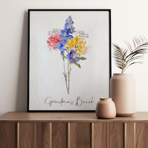 Family Birth Flower Bouquet Mother's Day Gift Grandma Gift Watercolor ...