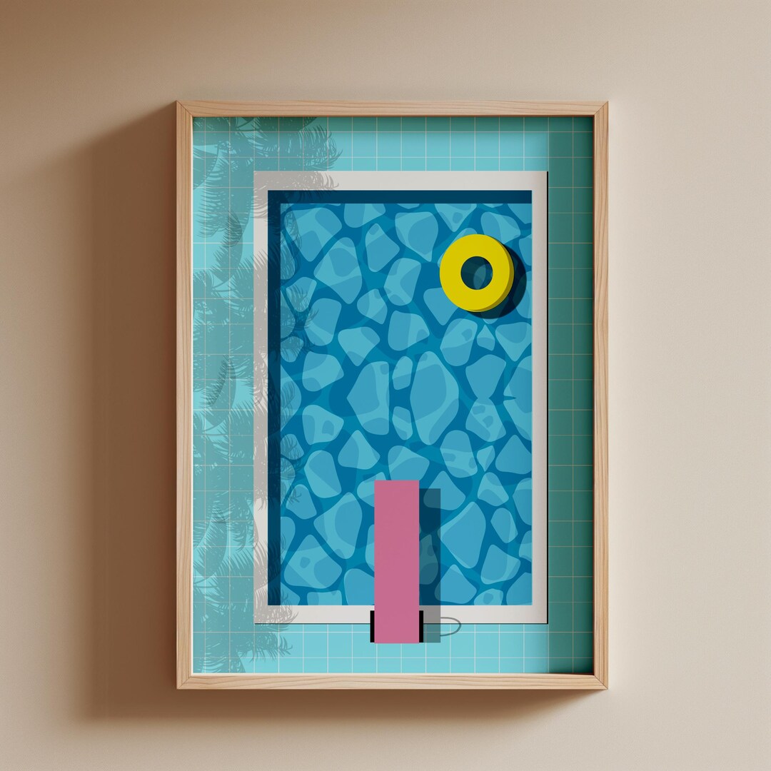 Blue Swimming Pool Print | Coastal Beach House Art Cute Summer Pool Art ...