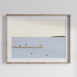 Tiny People Swimming in Lake Art | Summer Lake People Print ...