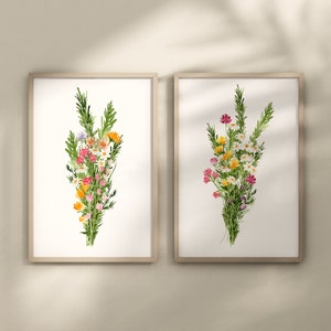Set of 2 Wildflower Bouquets | Watercolor Floral Art | Colorful ...
