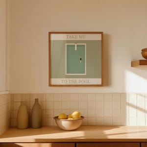 Girl Floating in Pool Retro Green Swimming Pool Art Cute Summer Pool ...