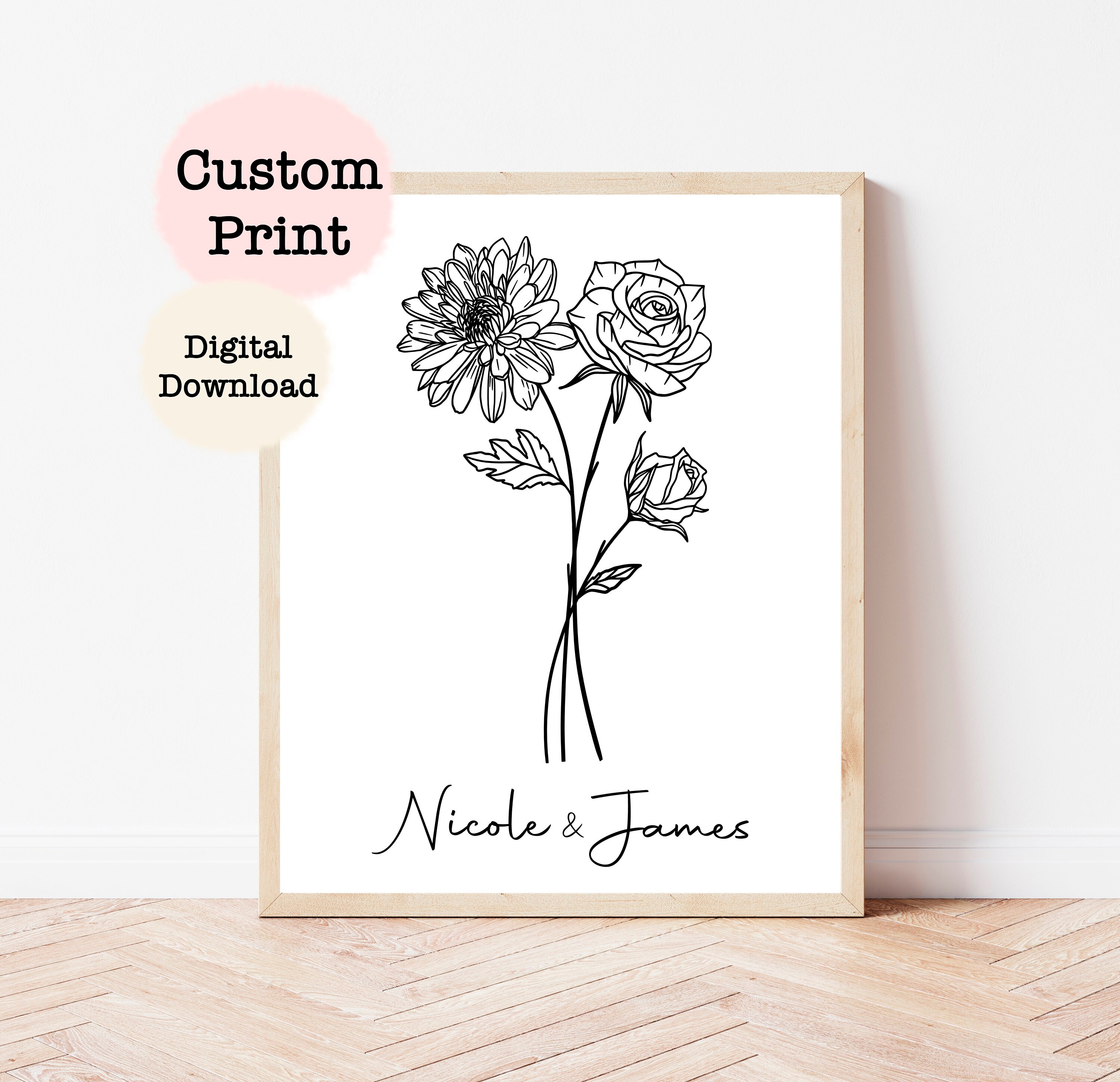 Family Flower Bouquet Birth Month Flower Art CUSTOM - Etsy