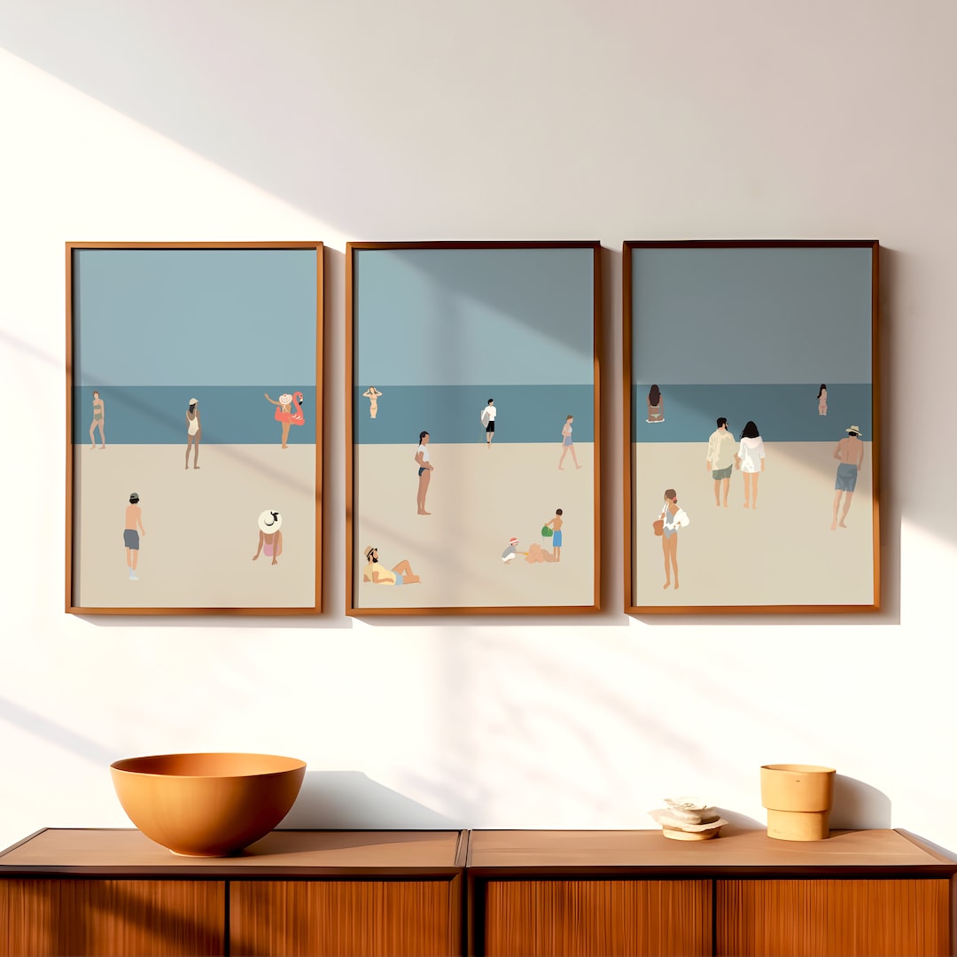 Set of 3 Minimalist Beach Swimming Print | Triptych Beach Wall Art ...