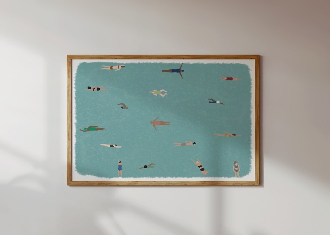 Tiny People Swimming in Pool Art | Swimming Pool Print | Summer Wall ...