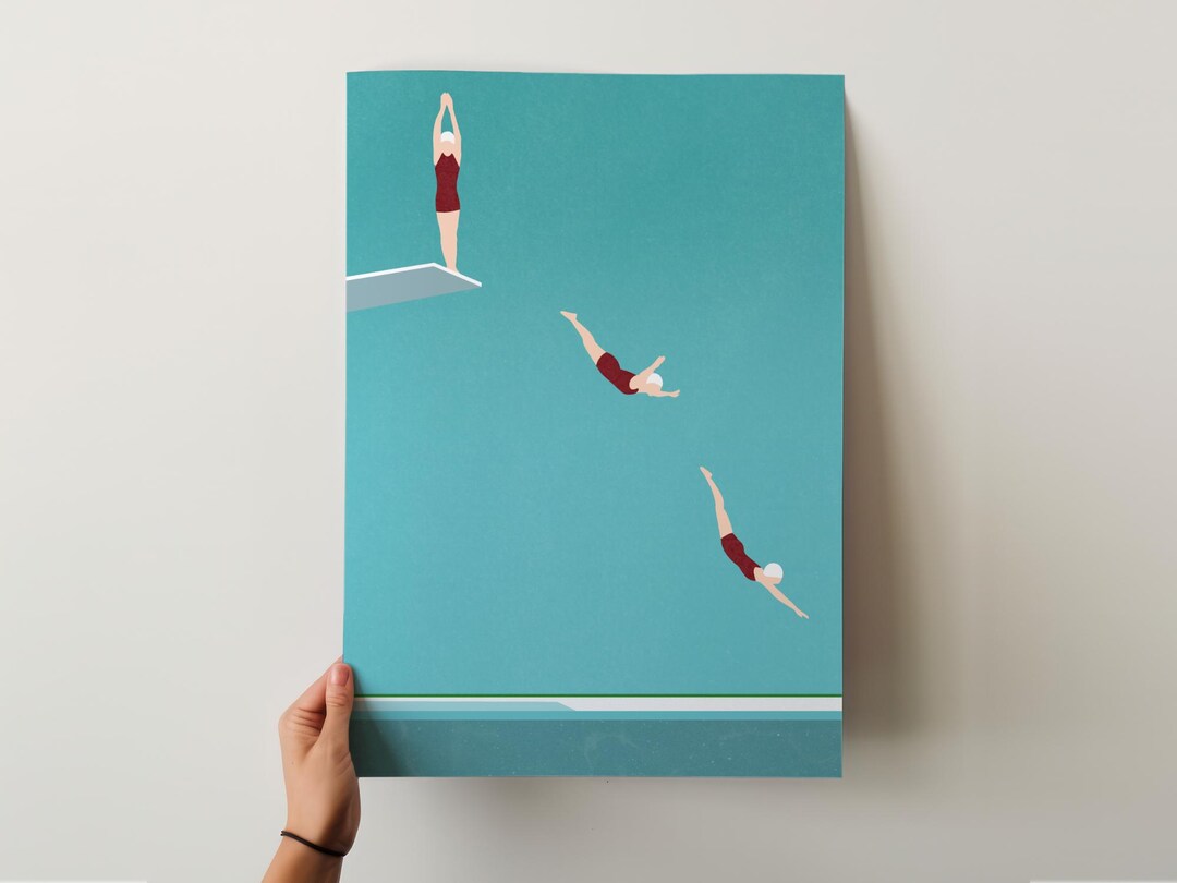 Retro Women Diving in Swimming Pool Print Vintage Swim People Print ...