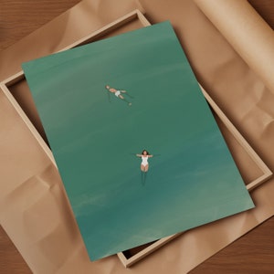 Man and Woman Floating in Pool | Swimming Pool Wall Art | Summer Poster ...