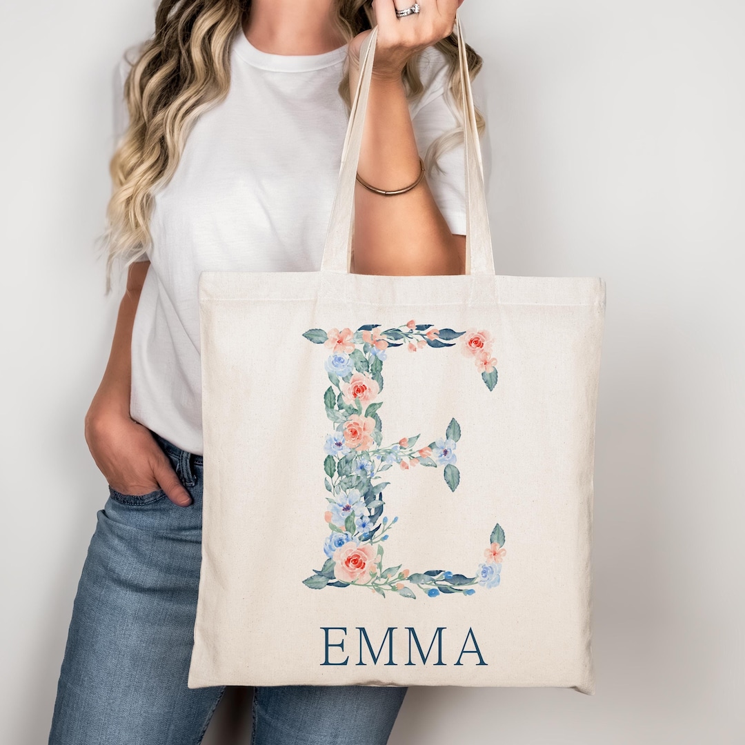 Personalized Canvas Tote Bag Initial and Name | Christmas Gift for Her ...
