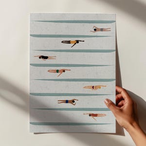 Tiny People Swimmers Art | Swimming Pool Print | Beach Lake House Cute ...