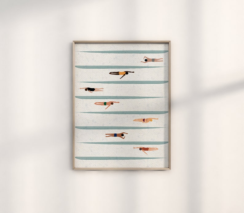 Tiny Swimmers Art Swimming Pool Print Summer Poster - Etsy