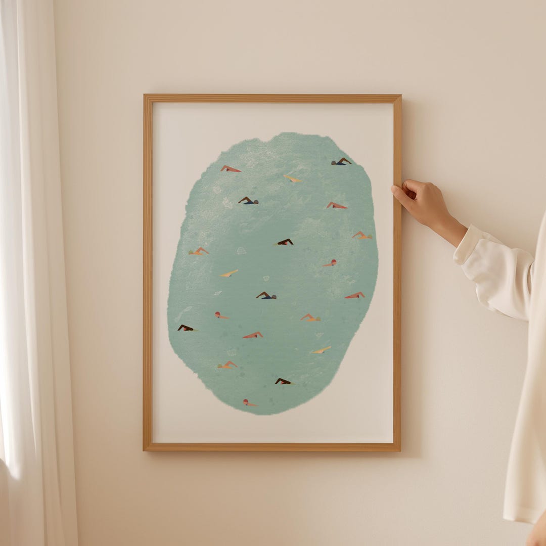 Swimming in Watercolor Art | Tiny People Swimming Pool Print | Summer ...
