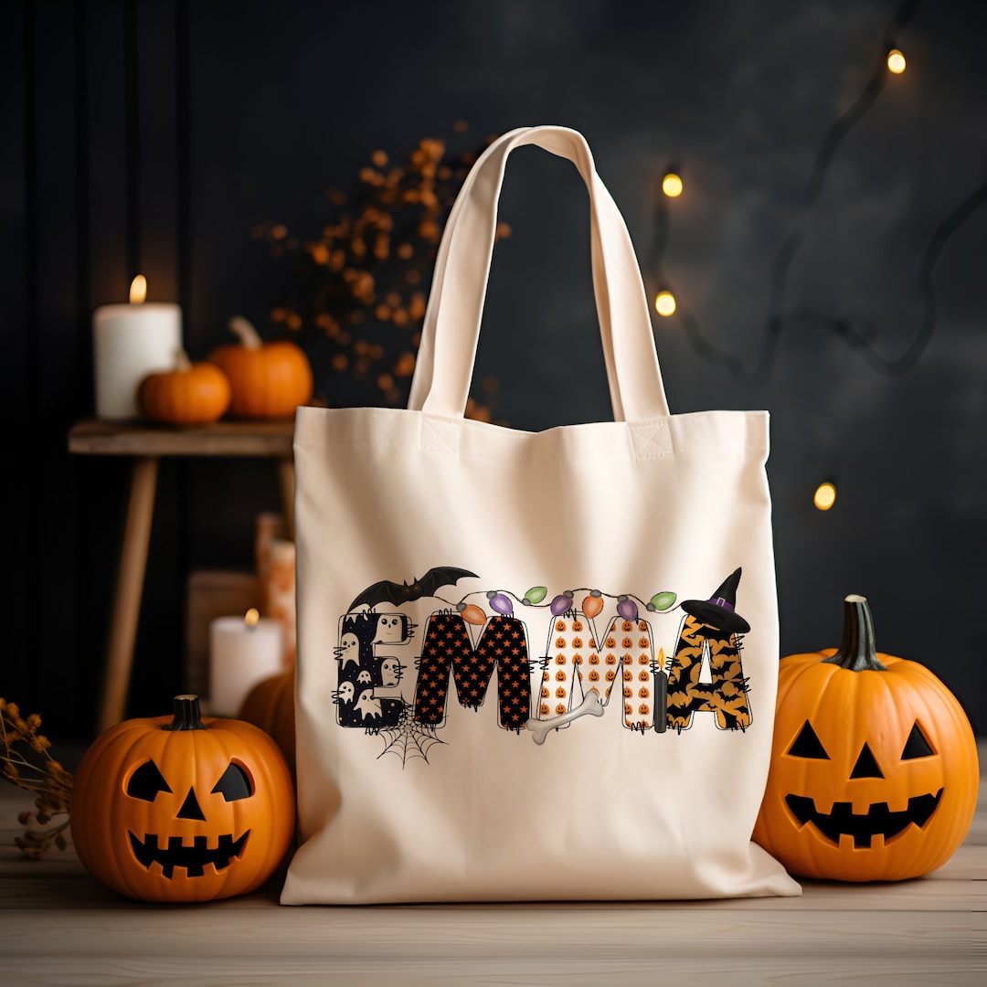 Custom Halloween Canvas Tote Bag | Personalized Trick-or-treat Bag ...