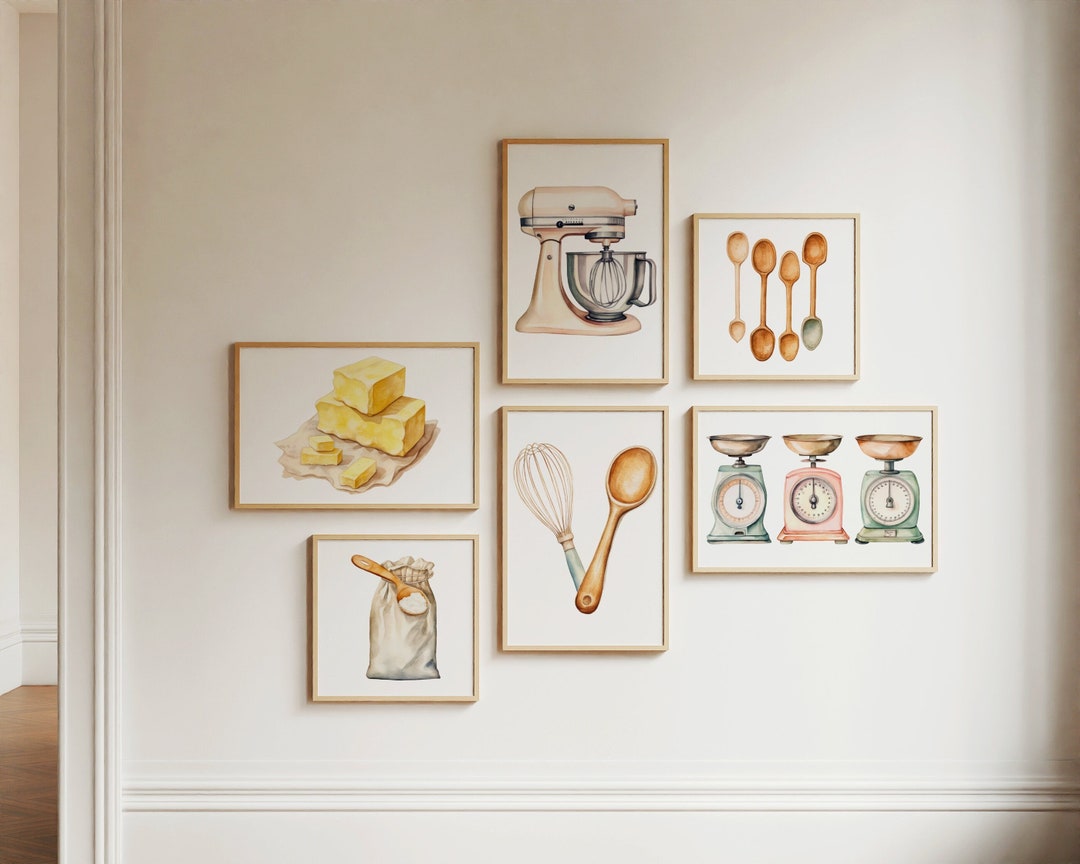 Set of 6 Baking Kitchen Prints | Cute Kitchen Decor | Pantry Wall Decor ...