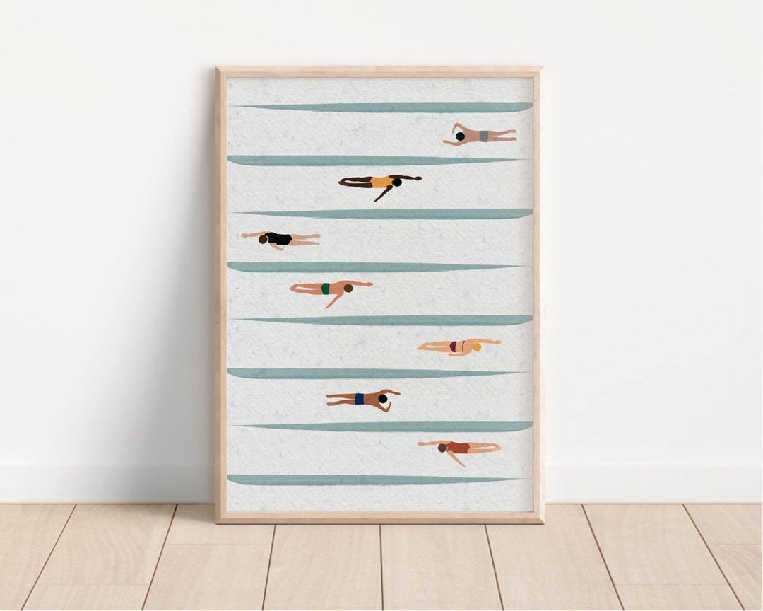 Tiny People Swimmers Art | Swimming Pool Print | Beach Lake House Cute ...