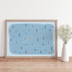 Swimming in Watercolor Print | Minimalist Tiny People Swimming ...