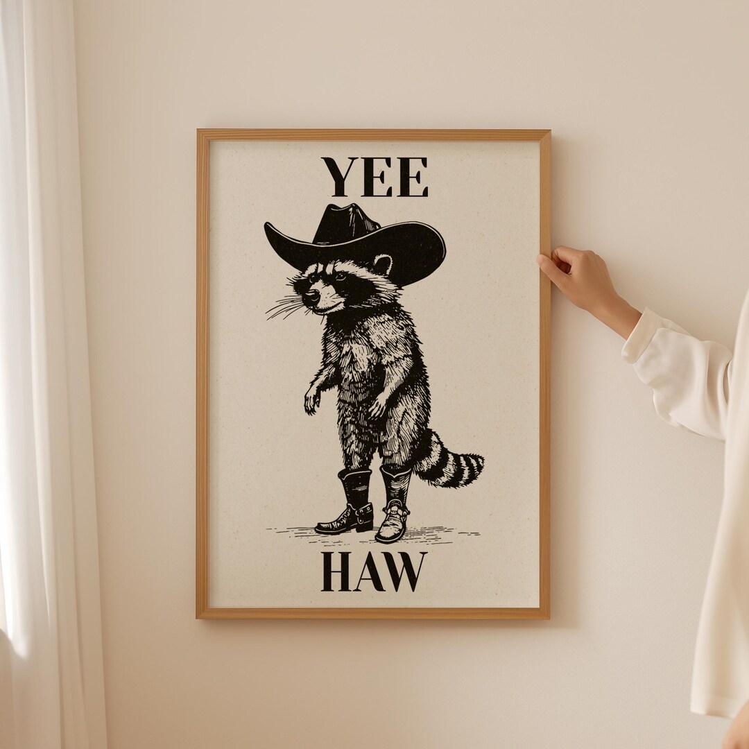Yeehaw Cowboy Racoon Print | Funny Cute Racoon Poster | Southwest ...