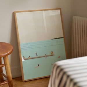 Tiny People Swimming in Lake Art | Summer Lake People Print | Cute ...