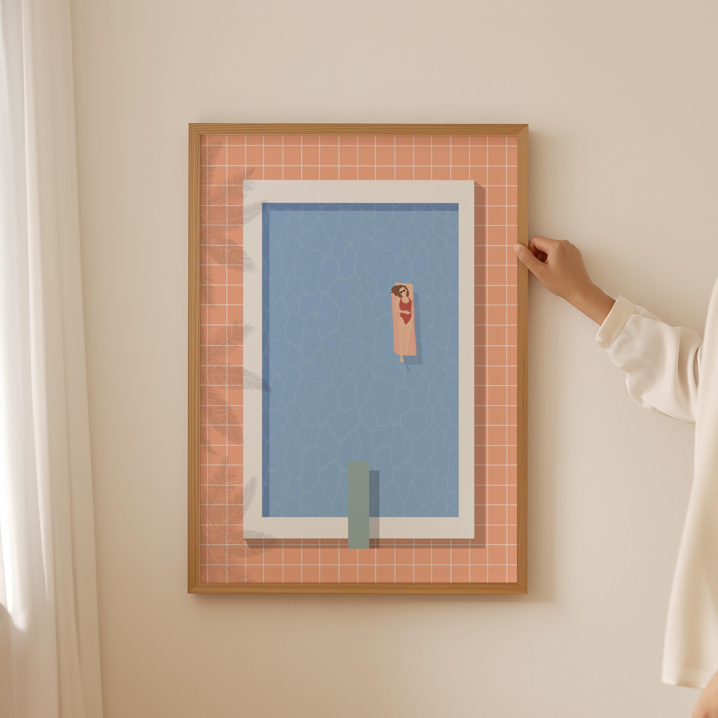 Swimmer Floating Retro Pool Print | Minimalist Pink Pool Art | Vintage ...