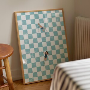 People at Pool Print | Retro Checkerboard Pool | Summer Poster | Tiny ...