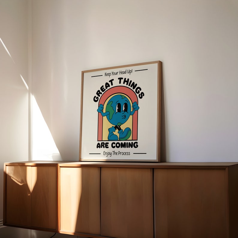 Great Things Retro Cartoon Mascot Print Affirmations Vintage Poster ...