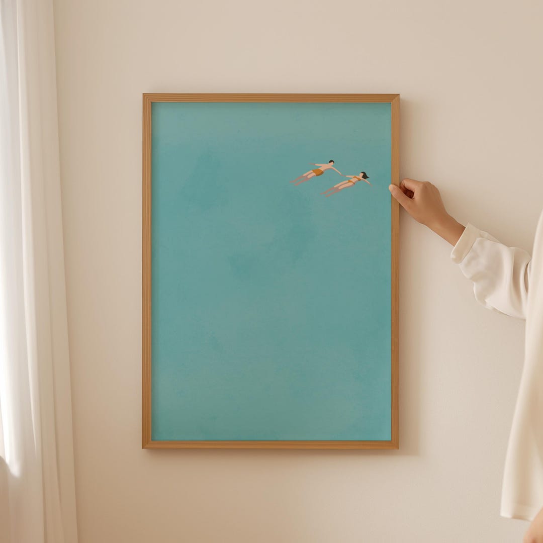 Man and Woman Floating in Pool | Couple Swimming Wall Art | Summer Swim ...