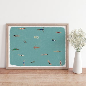 Tiny People Swimming in Pool Art Swimming Pool Print Summer Wall Poster ...