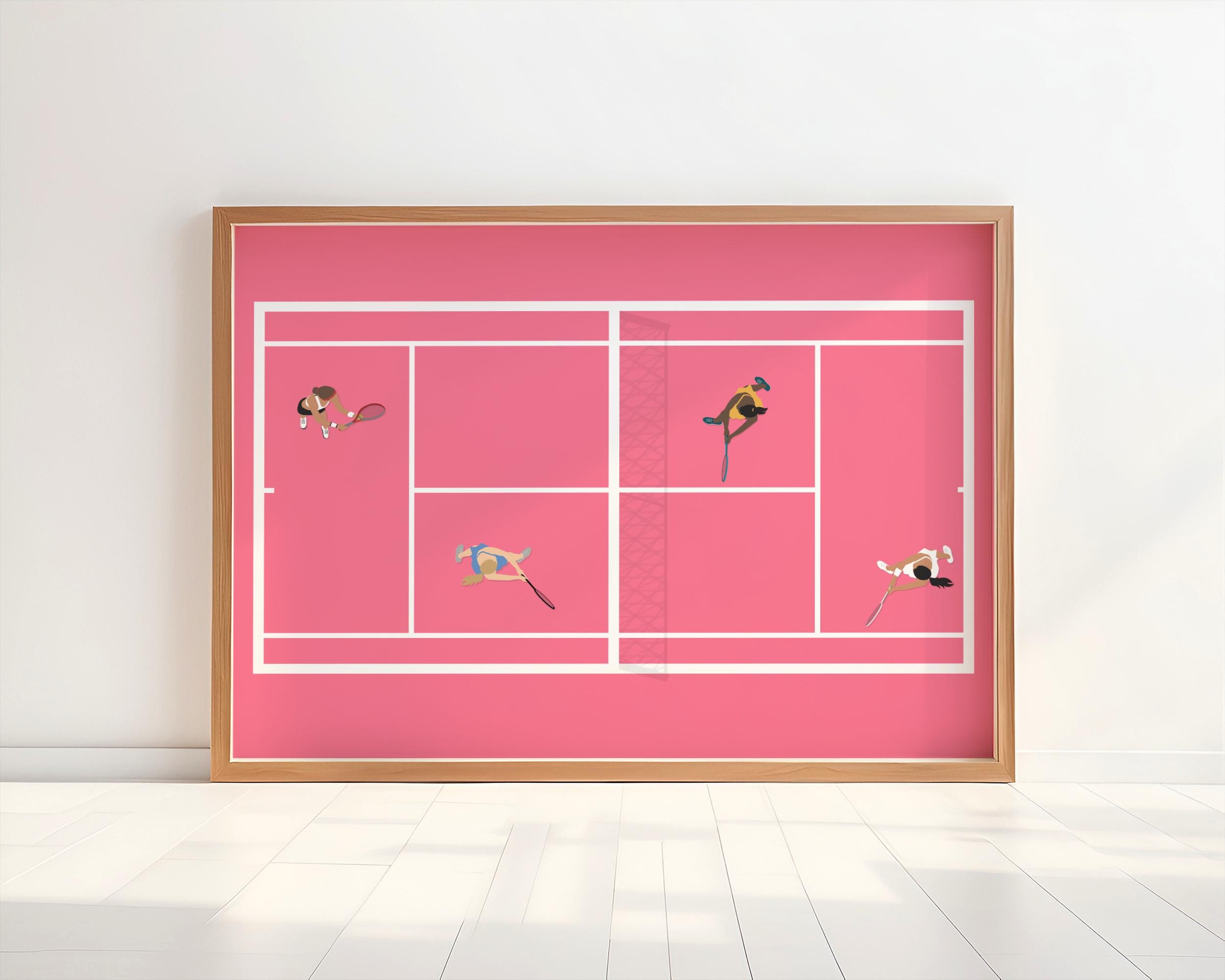 Pink Tennis Court Print | Retro Cute Tennis Art | Gift for Tennis ...