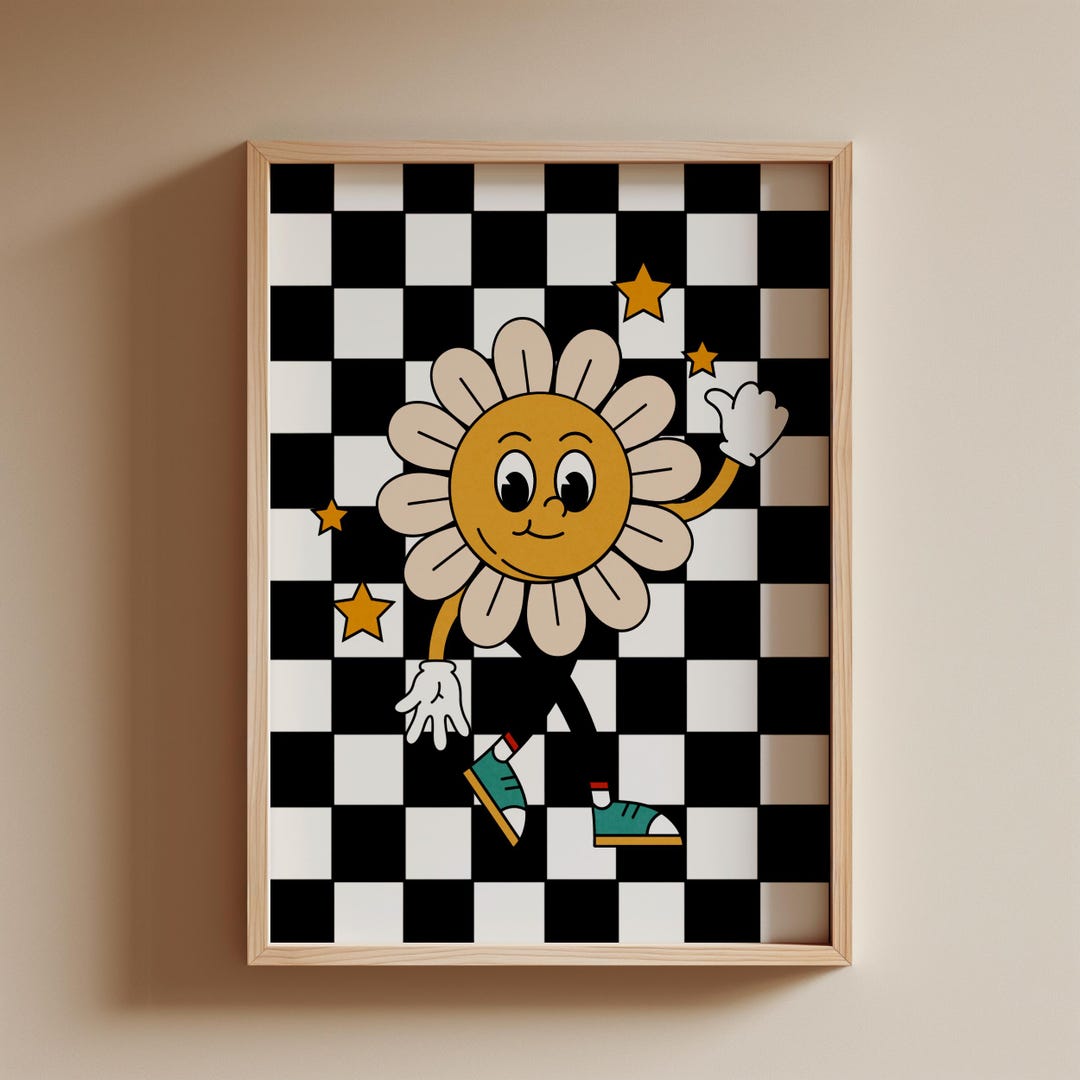 Retro Cartoon Daisy Print | Vintage Daisy Art | Cute Kitchen Decor ...
