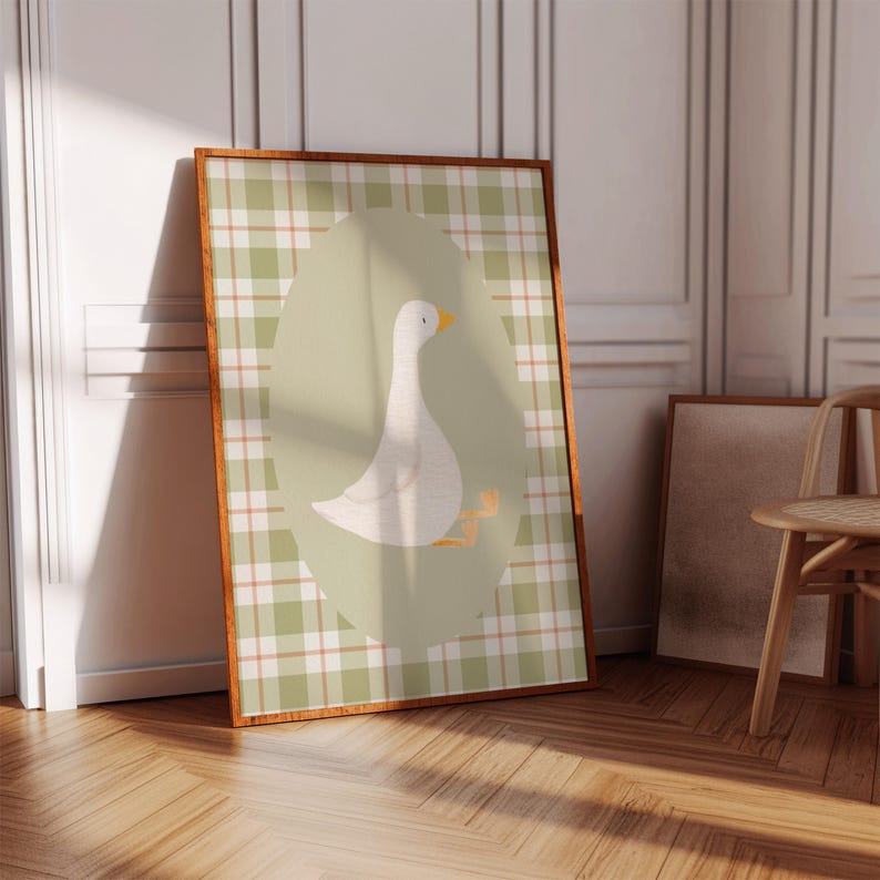 Cute Silly Goose Print | Funny Green Plaid Goose Poster | Easter Goose ...