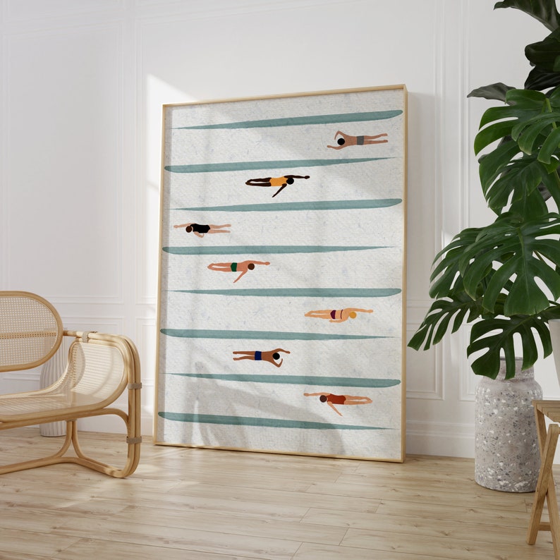 Tiny Swimmers Art | Swimming Pool Print | Cute Lake House Summer Poster ...