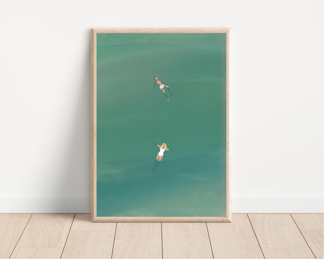 Man and Woman Floating in Pool | Swimming Pool Wall Art | Summer Poster ...