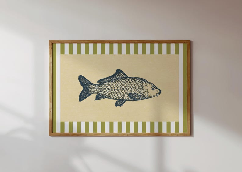 Vintage Fish Print | Antique Unique Wall Art Animal Poster | Horizontal ...