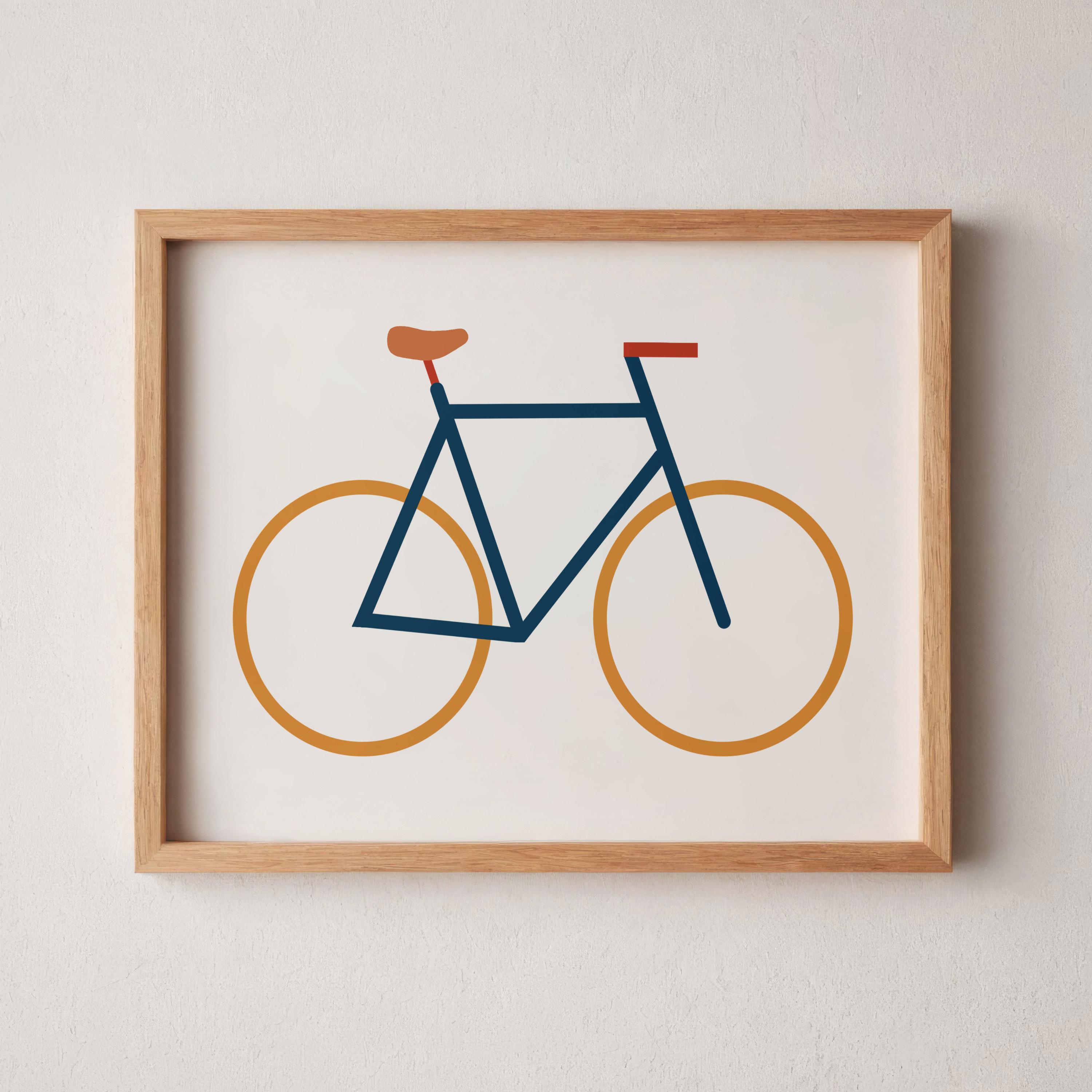 Minimalist Road Bike Print | Line Art Bicycle Poster | Horizontal Bike ...
