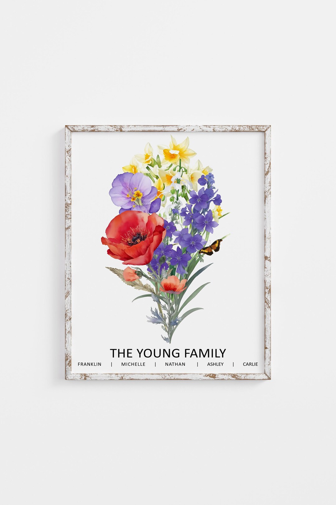 Family Birth Flower Bouquet | Birth Month Flower Watercolor Bunch Art ...