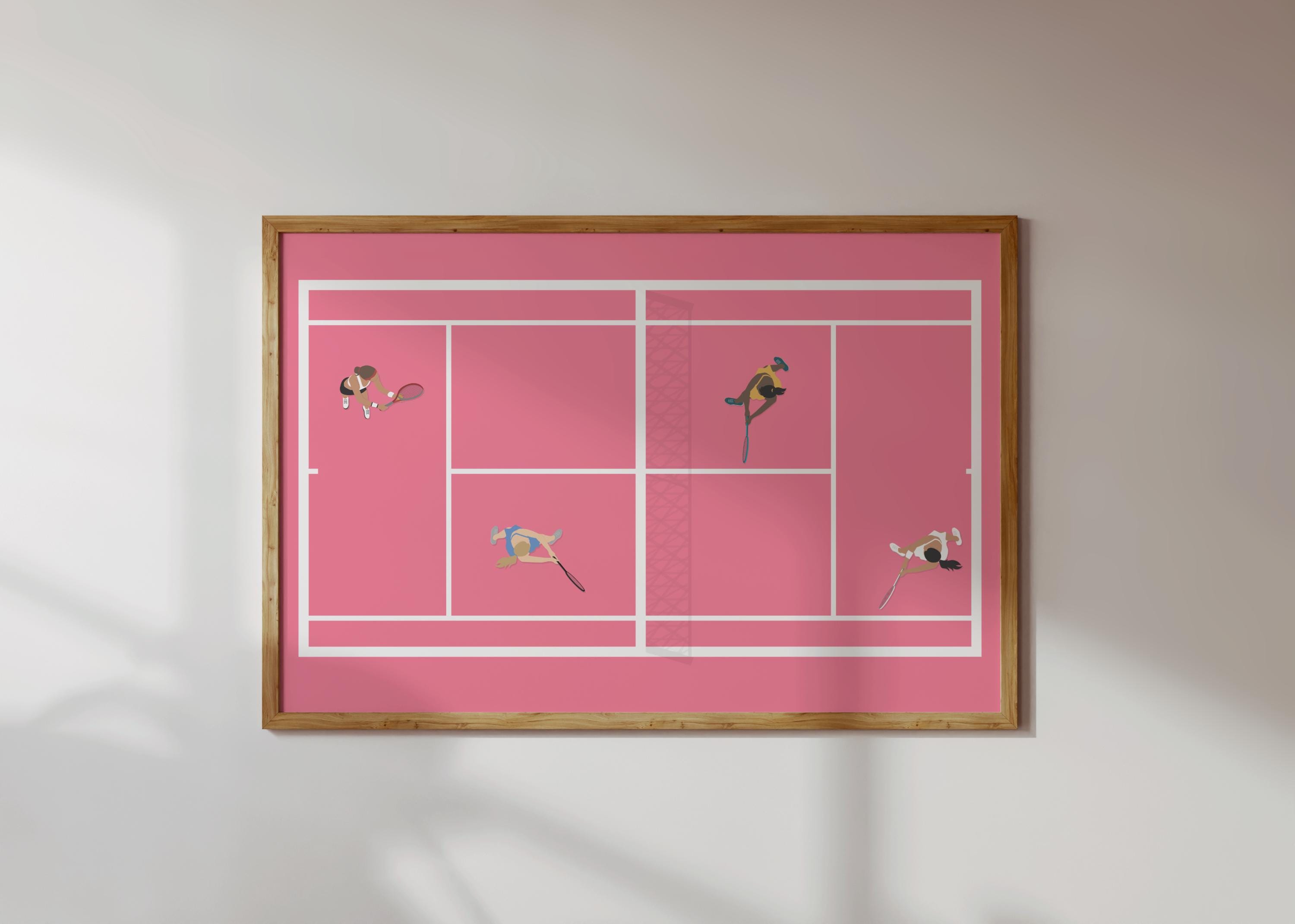 Pink Tennis Court Print | Retro Cute Tennis Art | Gift for Tennis ...