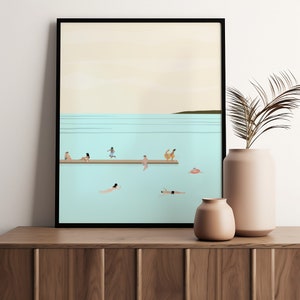 Tiny People Swimming in Lake Art | Summer Lake People Print | Cute ...