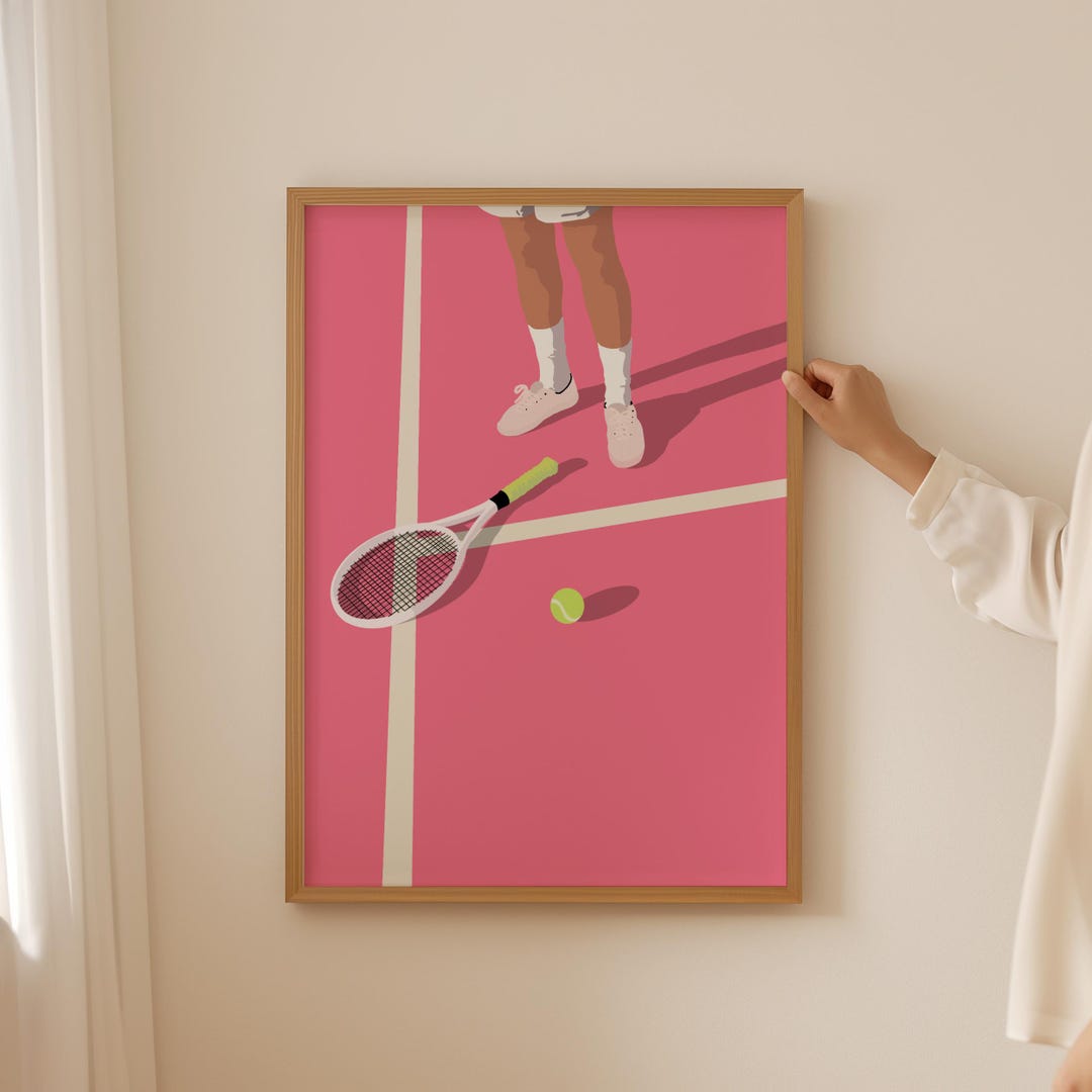 Pink Tennis Court Print Retro Cute Tennis Art Gift for Tennis Player ...