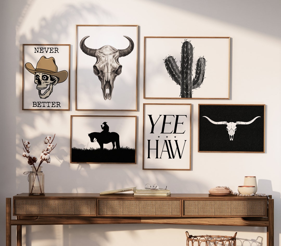 Set of 6 Western Cowboy Art Prints | Gallery Wall Art | Yeehaw Poster ...