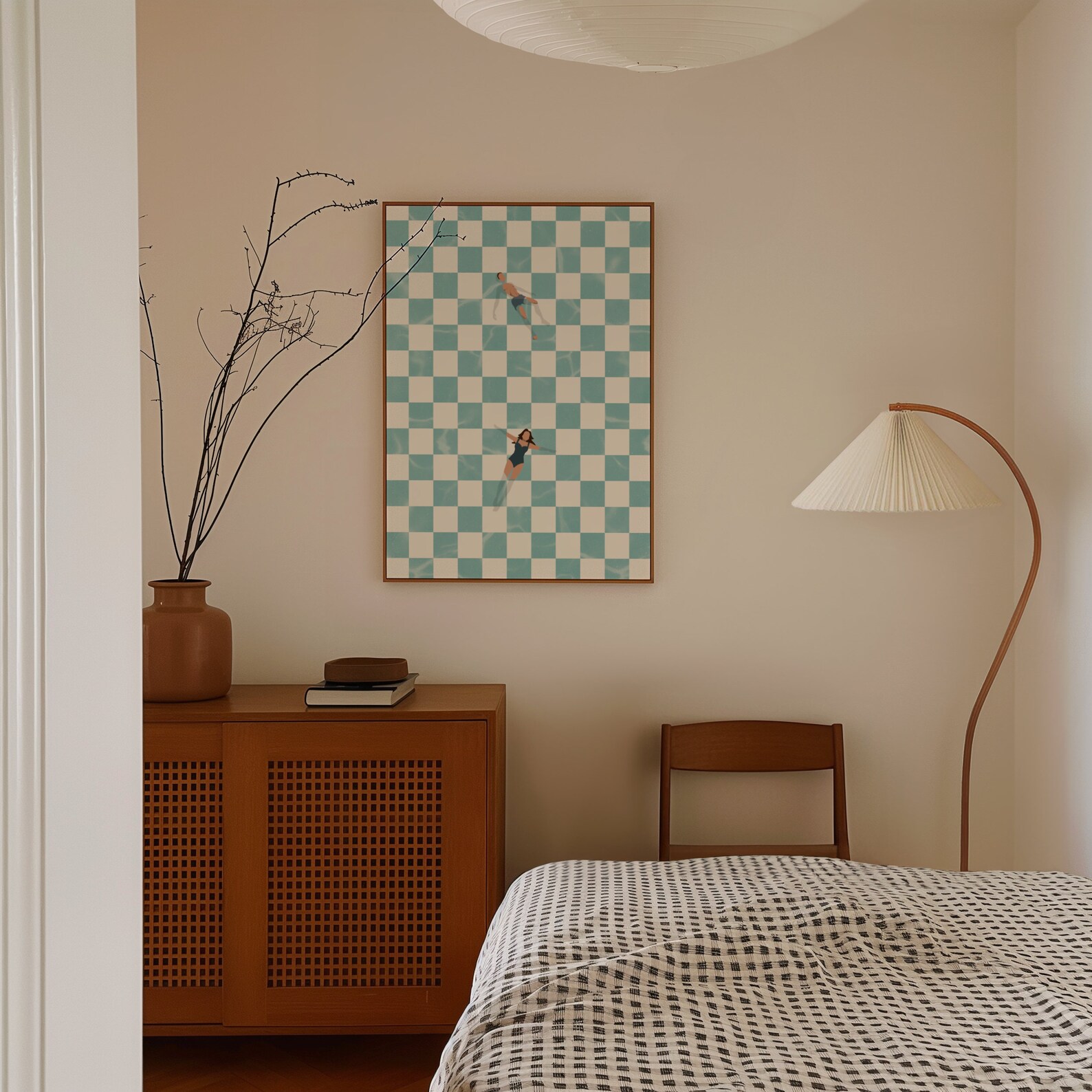 People at Pool Print | Retro Checker Board Pool | Summer Poster | Tiny ...