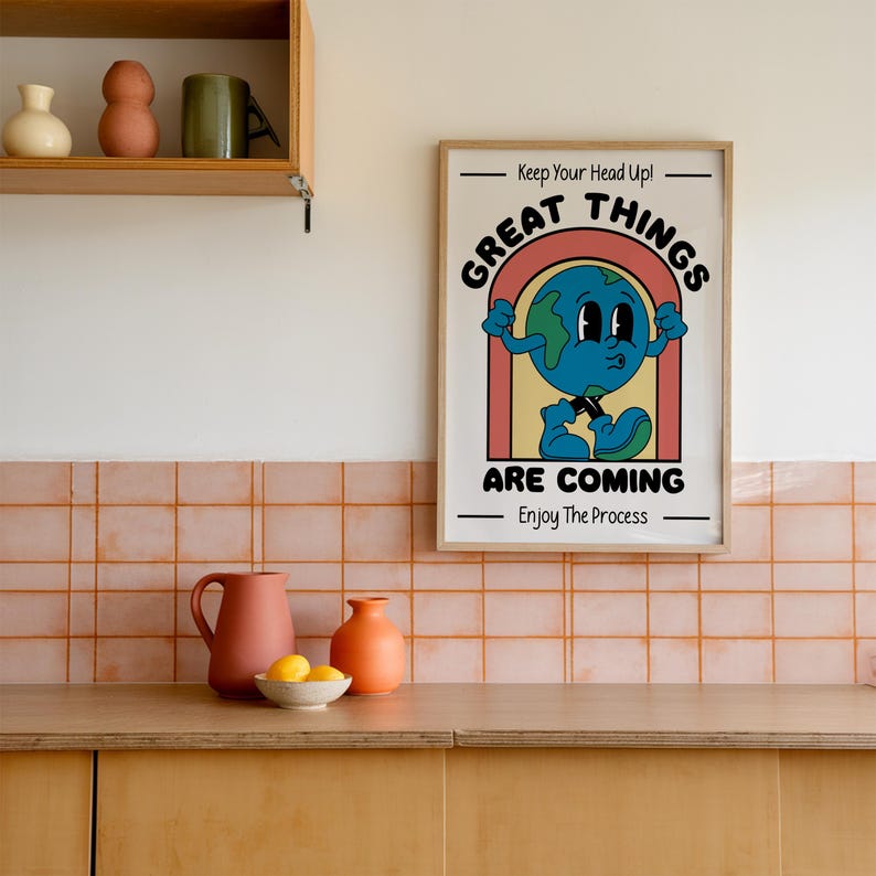 Great Things Retro Cartoon Mascot Print Affirmations Vintage Poster ...